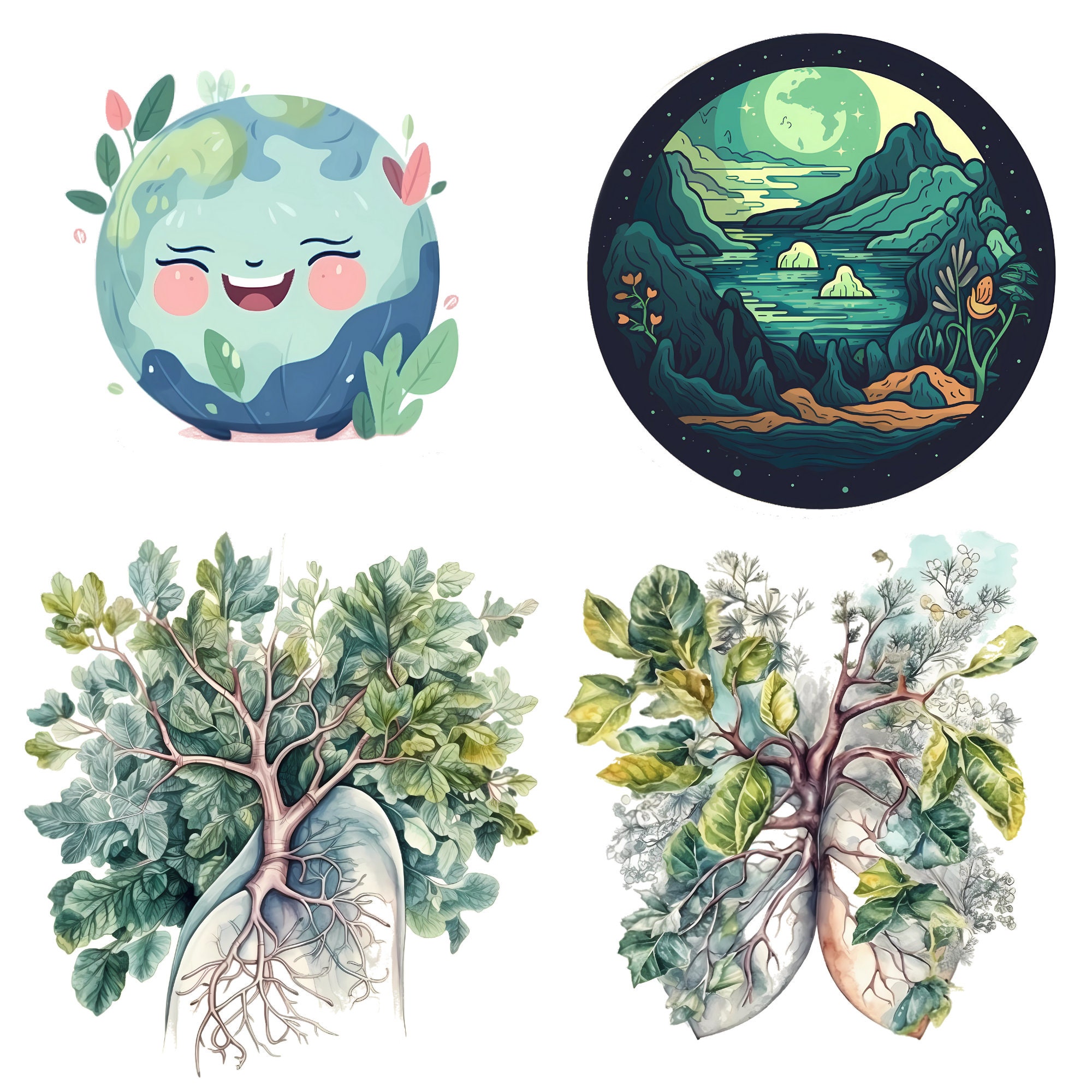 Earth Day Clipart Bundle, Instant Download Watercolor Digital PNG ...