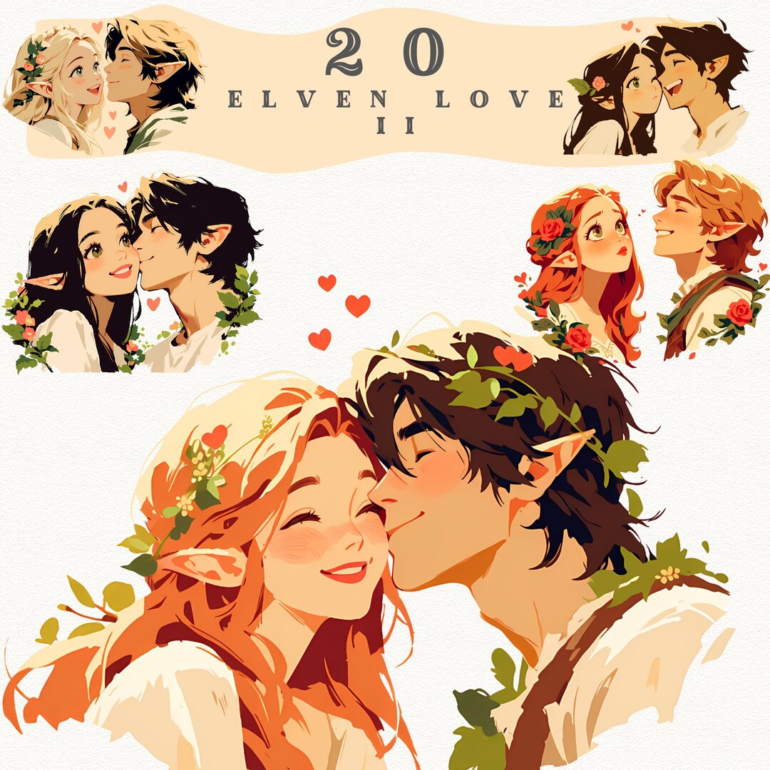 Elfen Love Clipart Collection, Romantic Elf Couples With Black Red Hair ...