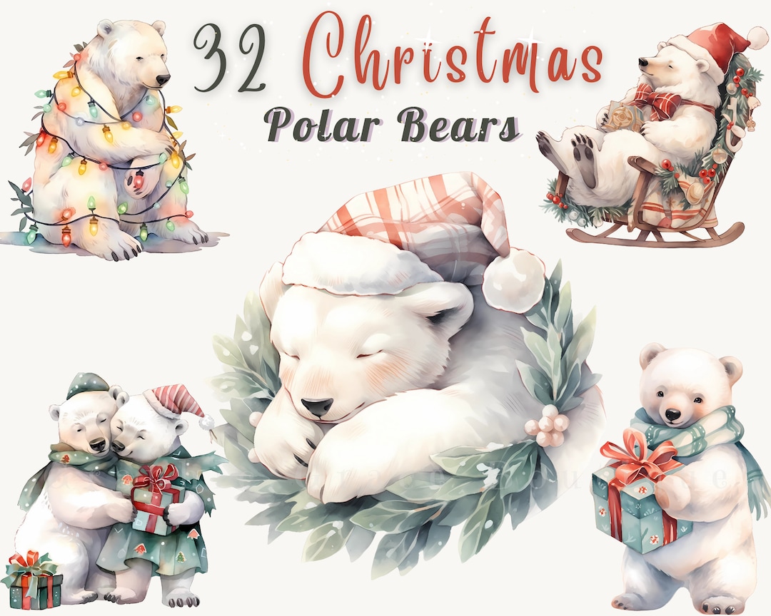 Watercolor Christmas Polar Bears Clipart Bundle: Perfect for Junk ...