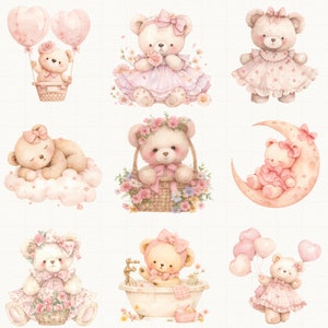Adorable Pastel Pink Watercolor Teddy Bear Clipart | Pink Teddy Bear ...