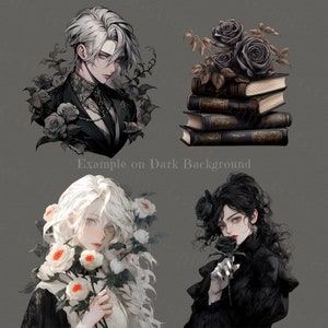Gothic Dark Academia Clipart Bundle: PNG Portraits & Decor (commercial ...