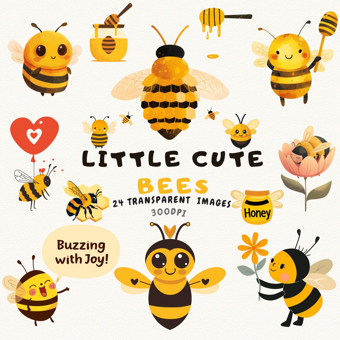 Cute Bees Digital Sticker Bundle, Little Cute Bees and Honey Clipart ...