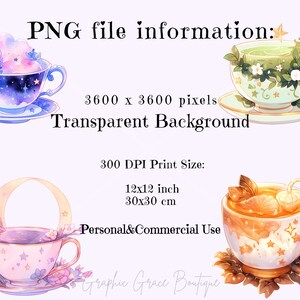 Enchanting Celestial Tea Time Clipart Bundle - 22 Watercolor ...