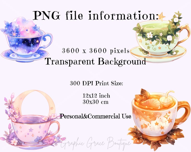 Enchanting Celestial Tea Time Clipart Bundle 22 Watercolor - Etsy