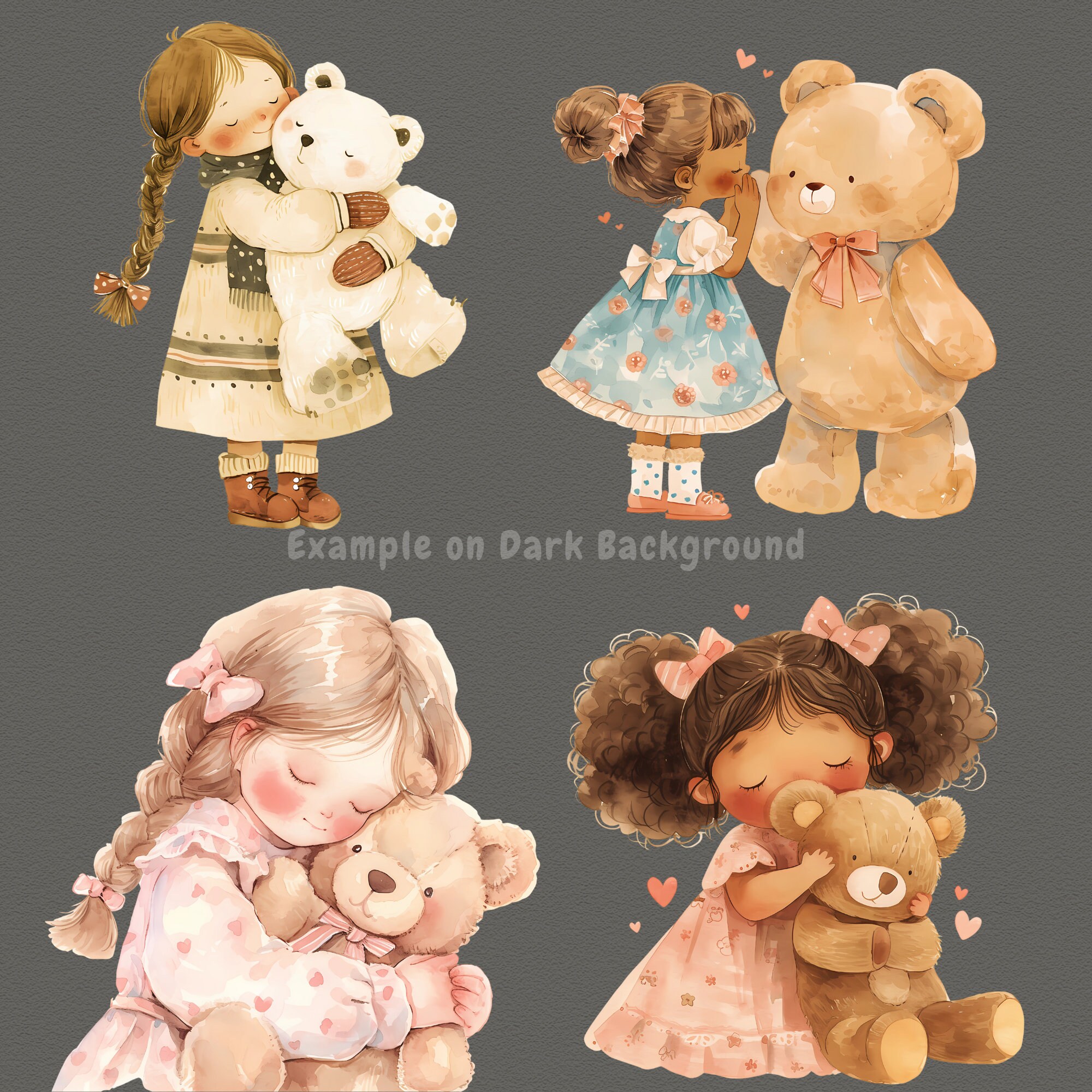 Watercolor Teddy Bear Hugs Clipart: Pastel Nursery PNG (digital ...