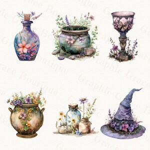 Watercolor Spring Witch Clipart Bundle - Floral Magic, Sakura Blooms ...