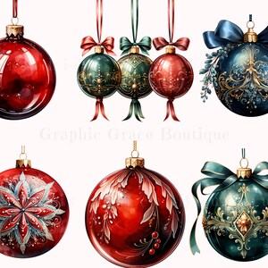 Christmas Baubles Clipart PNG Bundle , Watercolor Festive Holly Hanging ...