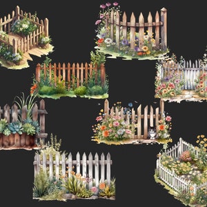 Summer Garden Fences Watercolor Digital Clipart PNG Bundle - Summer ...