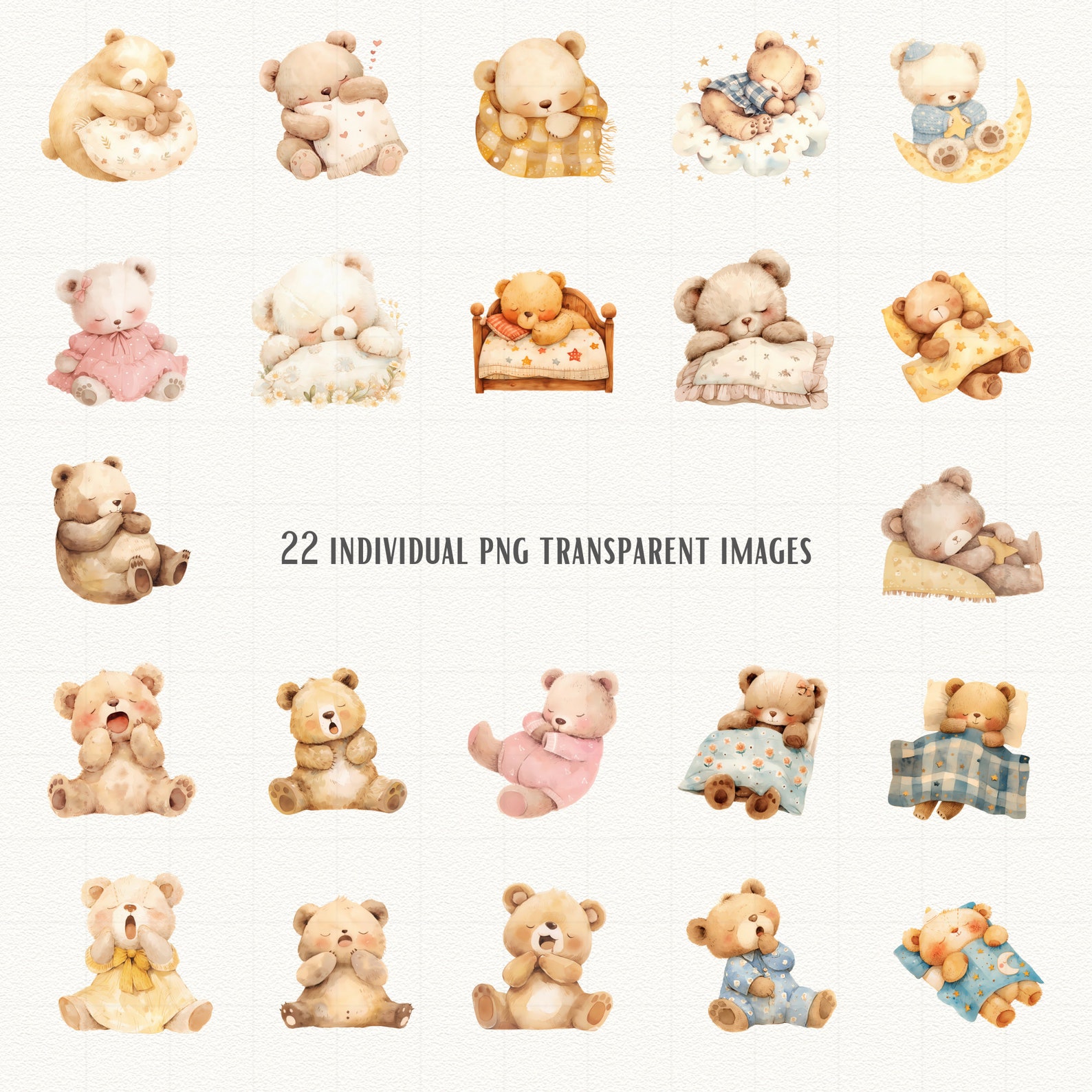 Watercolor Sleeping Teddy Bear Clipart: Baby Shower PNG (digital ...