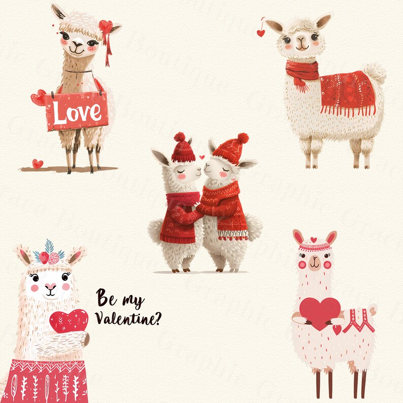 Love Alpaca Clipart: Valentine Animal Couple PNG (digital Download) - Etsy