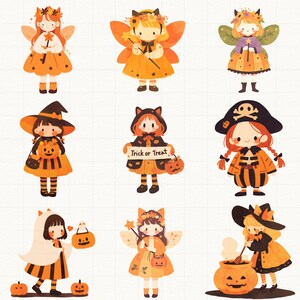 Halloween Girl Clipart Bundle: Watercolor Witch, Pumpkin, Ghost (PNG ...