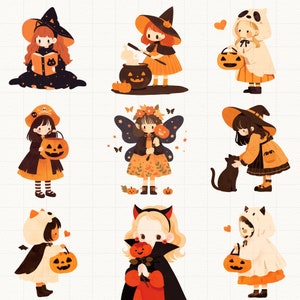 Halloween Girl Clipart Bundle: Watercolor Witch, Pumpkin, Ghost (PNG ...
