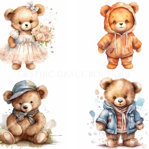 Watercolor Teddy Bear Clipart Bundle High Quality Pngs Digital Download ...