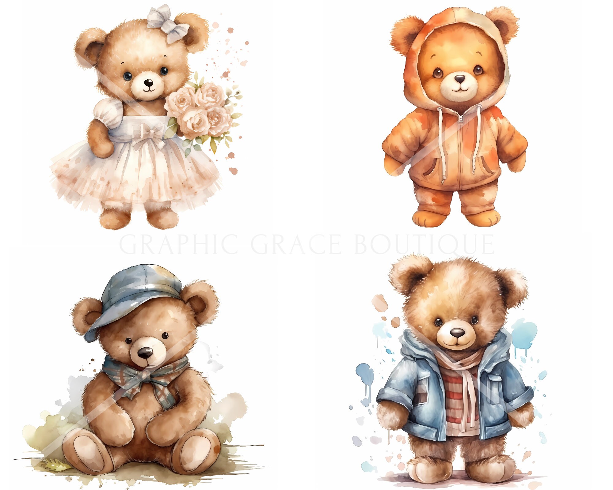 Watercolor Teddy Bear Clipart Bundle High Quality Pngs - Etsy