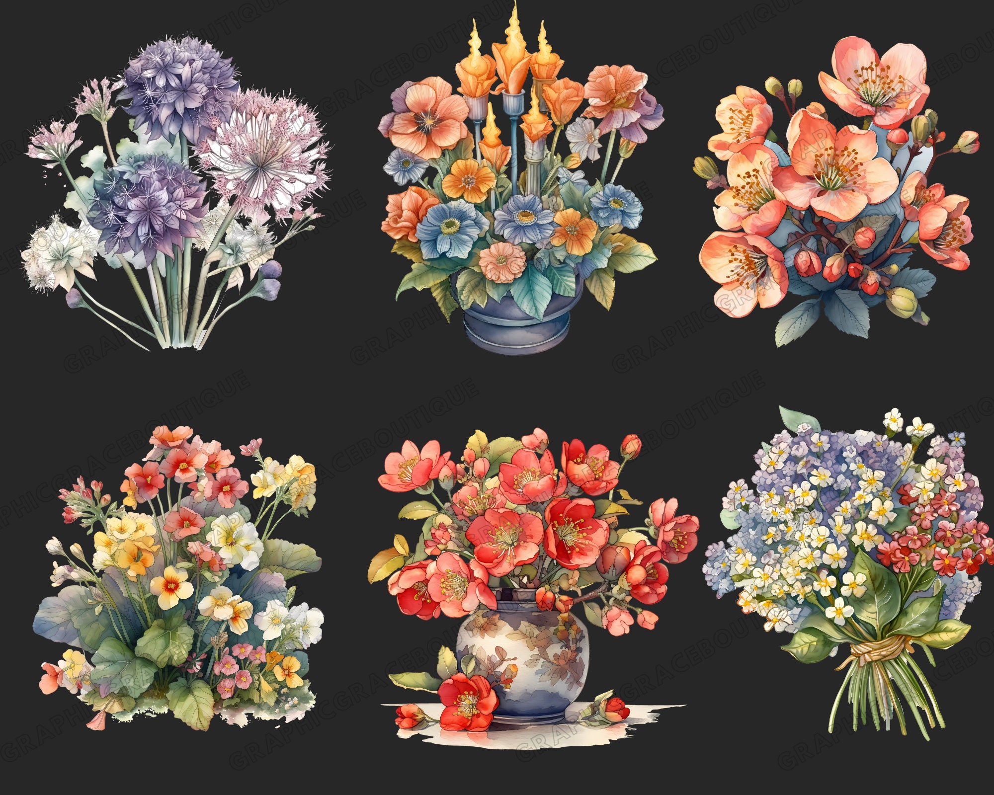 Watercolor Spring Flowers Clipart Bundle Vase of Flowers - Etsy