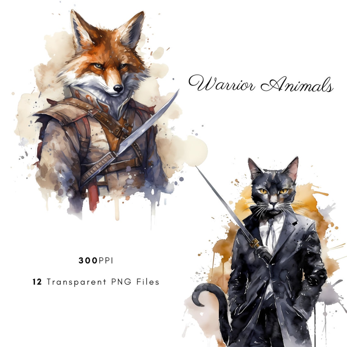 Warrior Animals Clipart Watercolor Printable Digital - Etsy