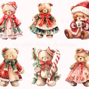 Watercolor Christmas Teddy Bear Clipart Bundle: Teddy Bears in Winter ...