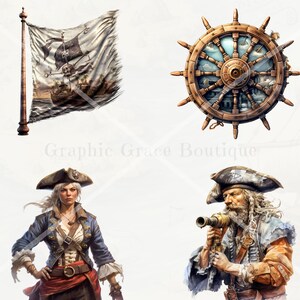 Sea of Adventure: Whimsical Watercolor Pirate and Nautical Elements ...