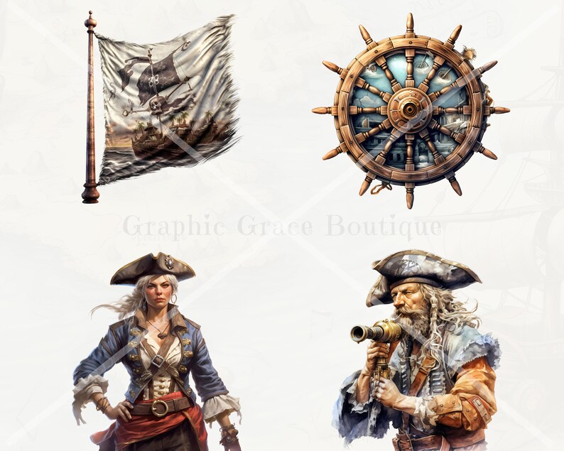 Sea of Adventure: Whimsical Watercolor Pirate and Nautical - Etsy