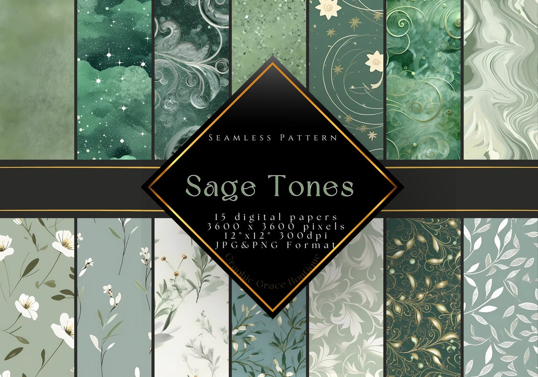 Sage Green Digital Paper: Botanical Seamless Patterns (PNG & JPG) - Etsy