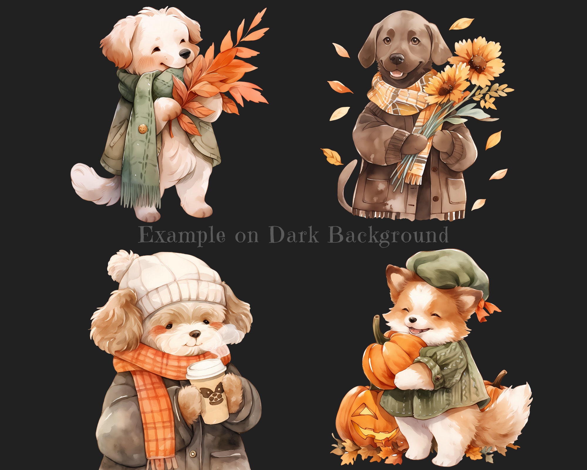 Watercolor Autumn Dogs Clipart: Cute Dogs in Fall Outfits - Etsy