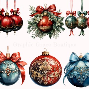 Christmas Baubles Clipart PNG Bundle , Watercolor Festive Holly Hanging ...