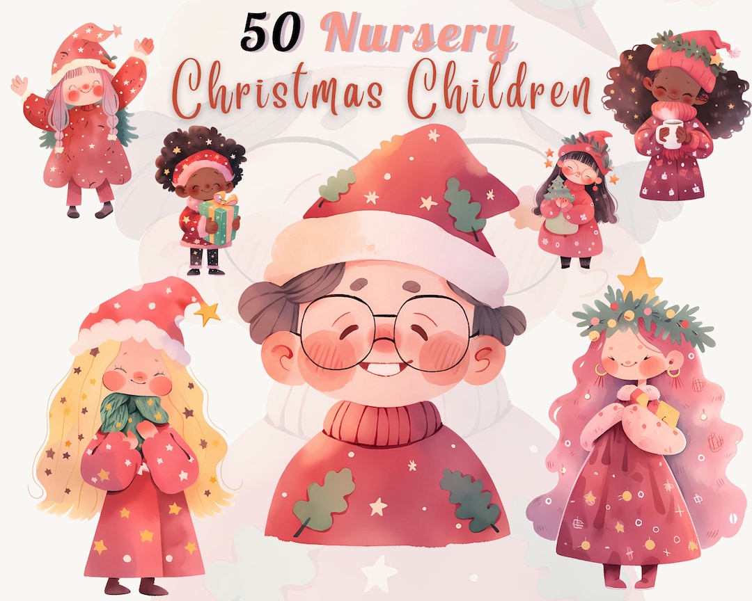 Watercolor Christmas Clipart Bundle: Nursery Kids in Winter Clothes ...