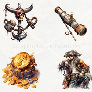 Sea of Adventure: Whimsical Watercolor Pirate and Nautical Elements ...