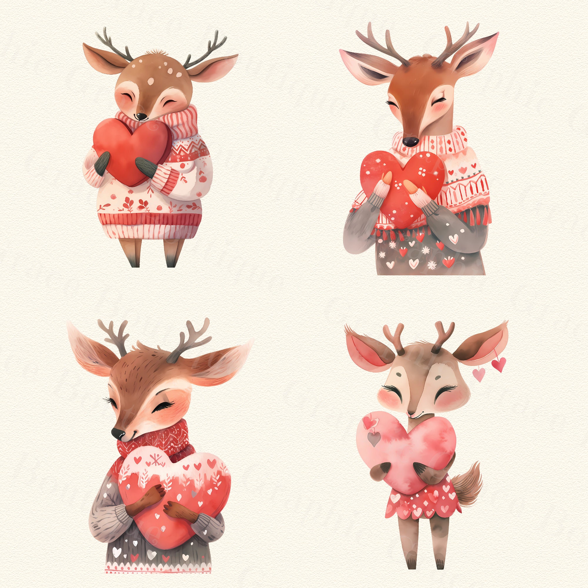 Watercolor Love Deer Clipart, Nursery Clipart, Valentine Animal Couple ...