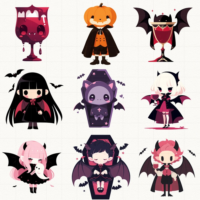 Adorable Vampire Clipart: Whimsical Halloween Stickers (digital ...