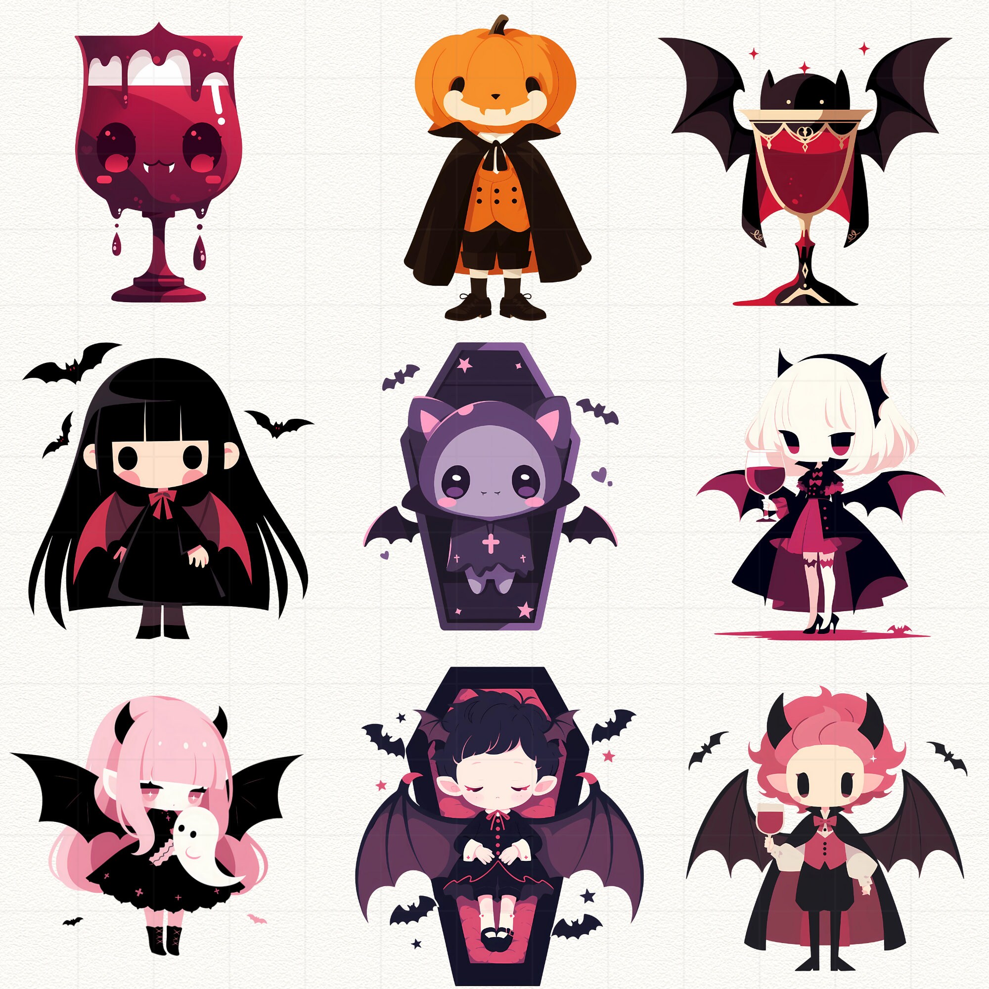 Adorable Vampire Clipart: Whimsical Halloween Stickers (digital ...