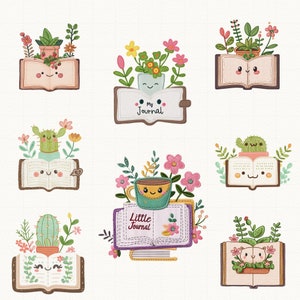 Little Cute Floral Journal Clipart Embroidery Details, PNG Graphics ...
