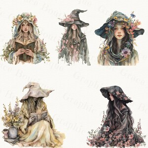 Watercolor Spring Witch Clipart Bundle - Floral Magic, Sakura Blooms ...