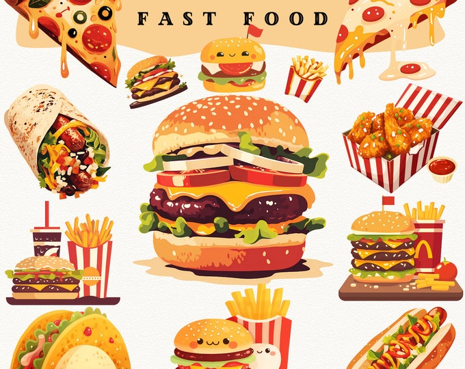 Kawaii Fast Food Clipart, Fast Food Clipart, Fast Food Clip Art, Cute ...
