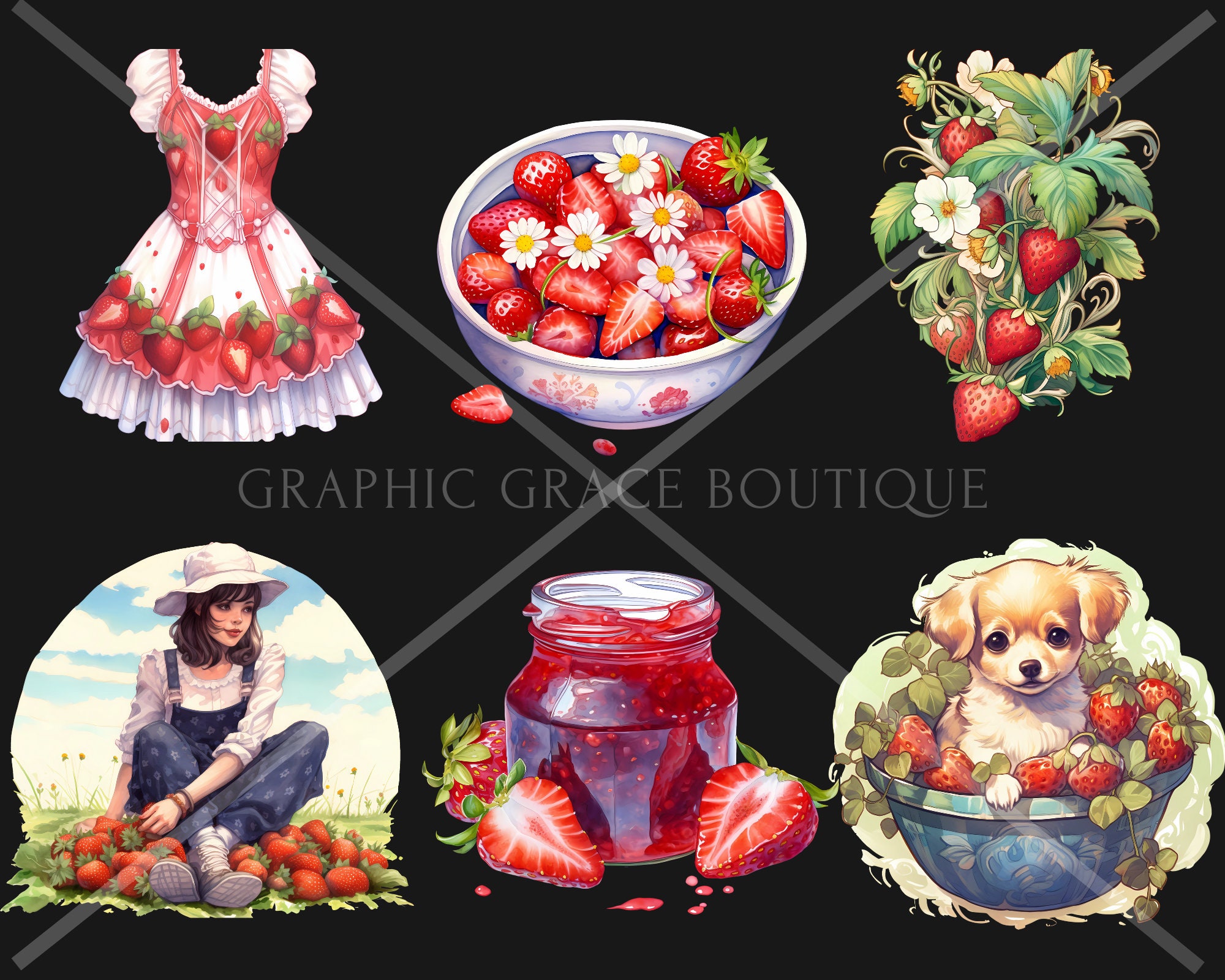 Watercolor Strawberries Clipart Bundle: Strawberry Delights & - Etsy