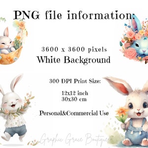 Adorable Bunny Watercolor Clipart Bundle – Digital PNG Images for ...