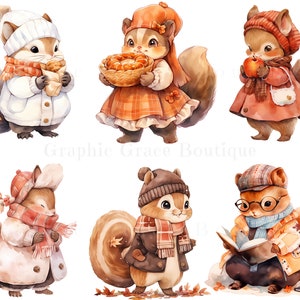 Autumn Squirrels Watercolor Clipart Bundle - 26 High-quality Pngs ...
