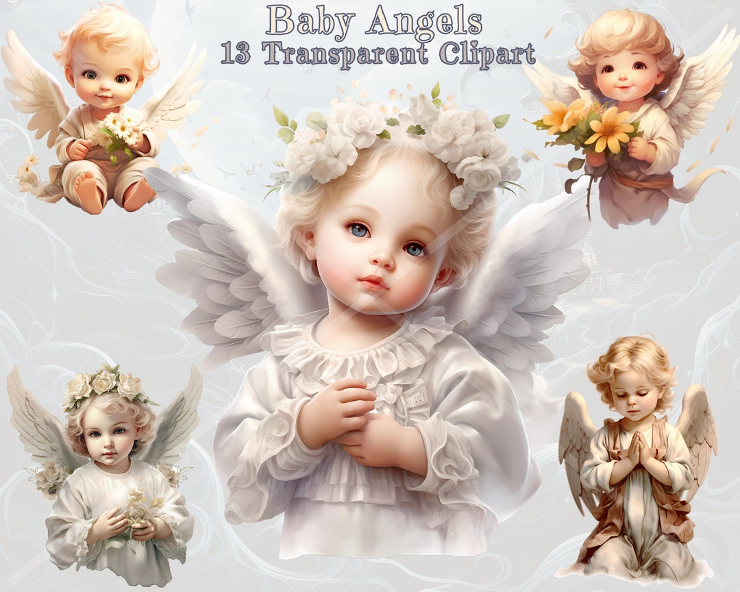 Adorable Baby Angel Clipart Bundle | PNG | Transparent Background ...