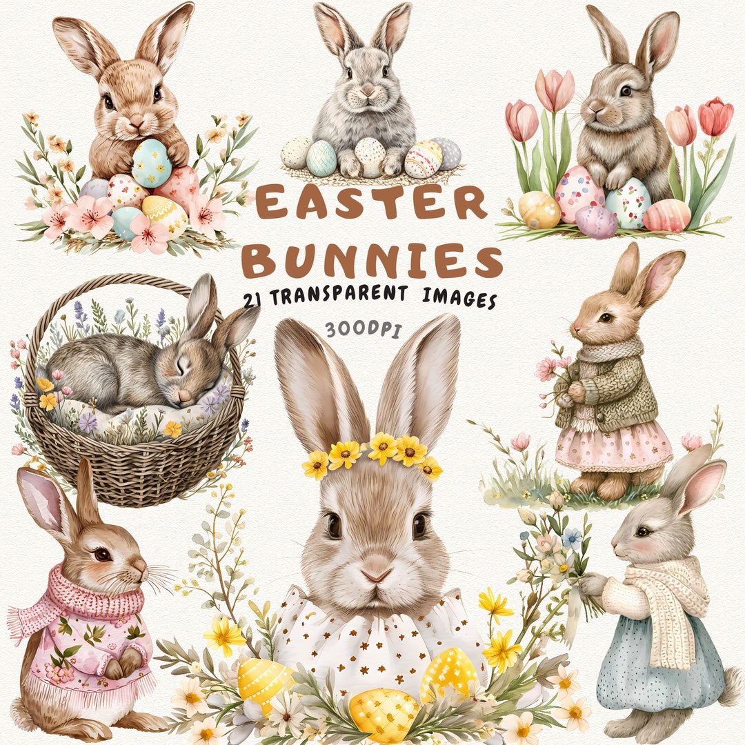 Watercolor Adorable Easter Bunny Clipart -nursery Clipart- Whimsical ...