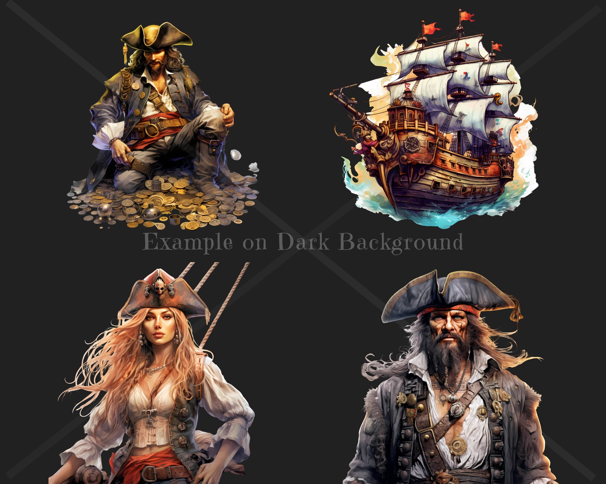 Pirate Watercolor Clipart Bundle: Nautical Adventure PNG Images ...