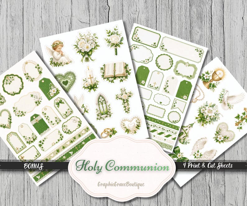 First Holy Communion Printable Kit, Green A4 Junk Journal Pages ...