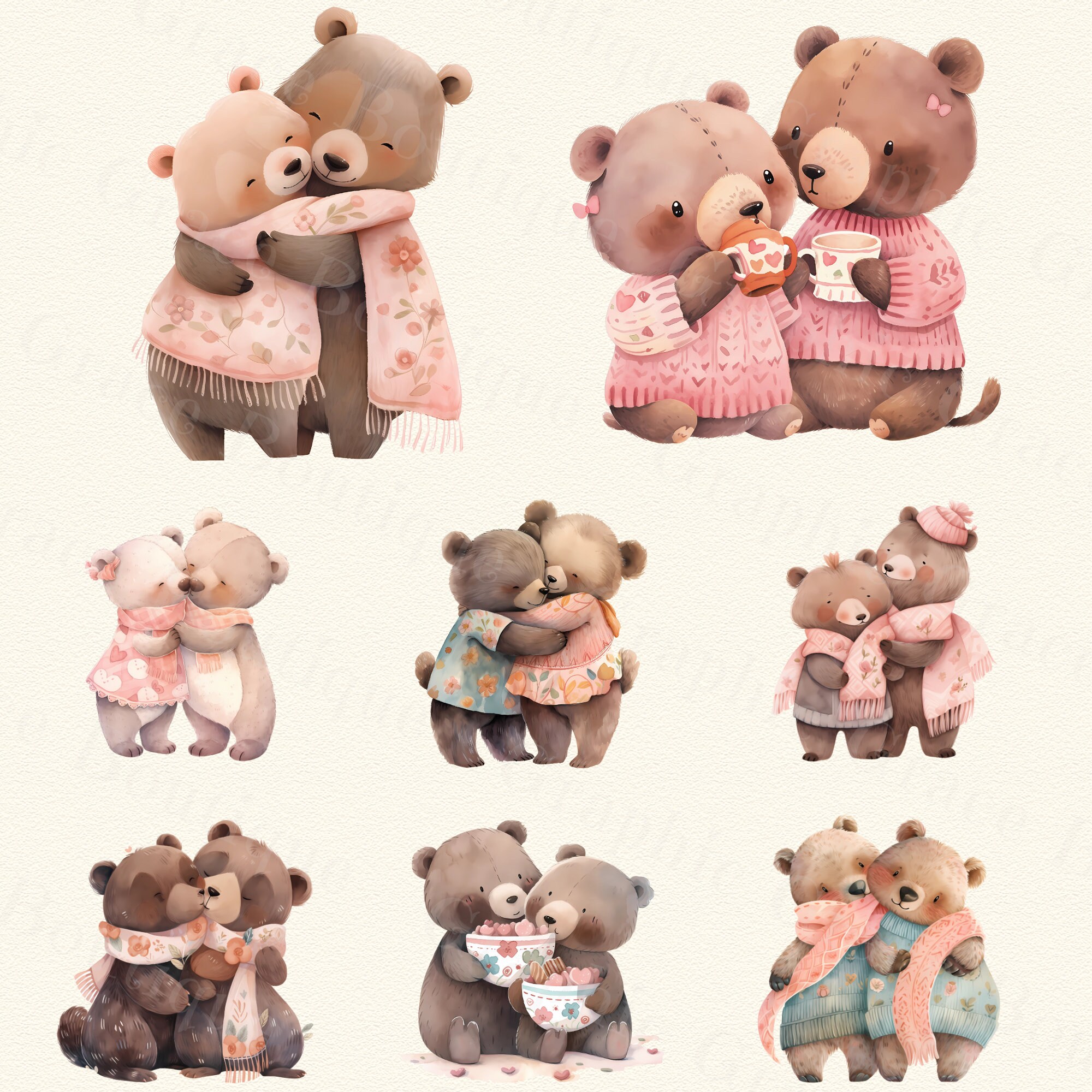 Watercolor Love Teddy Bear Couple Clipart Nursery Clipart - Etsy