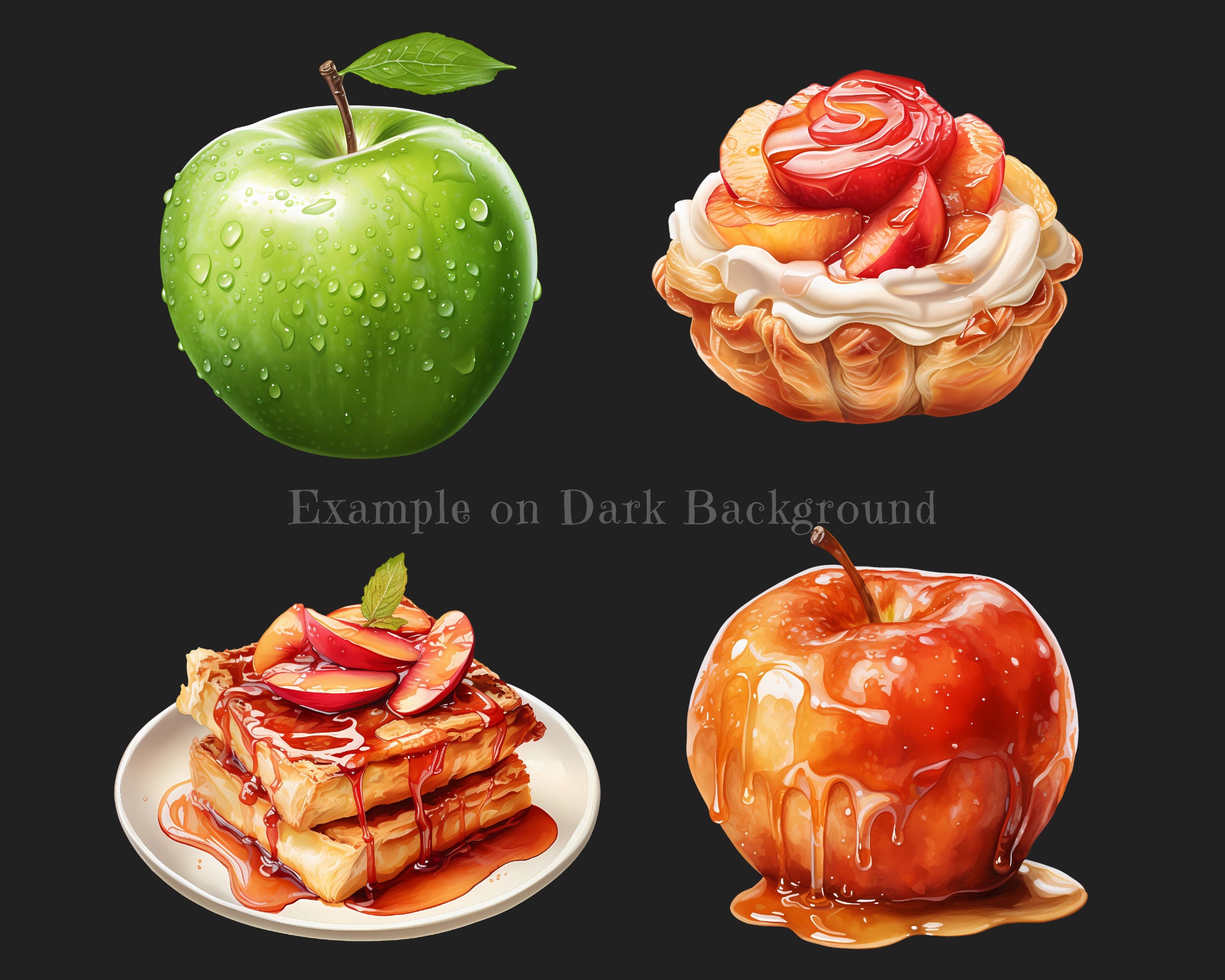 Watercolor Apple Desserts Clipart – Apple Pie, Jam, and Fruits (PNG) - Etsy