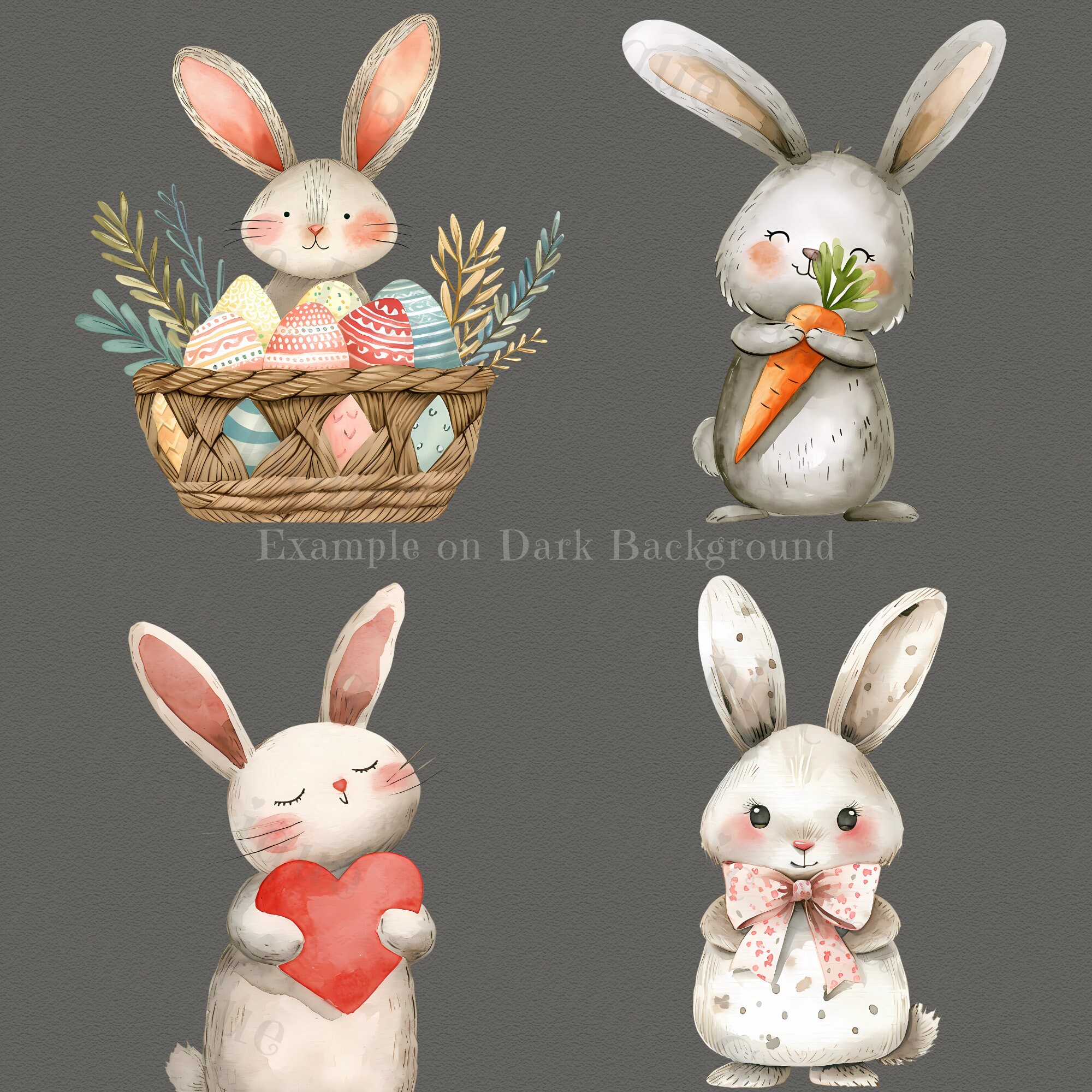 Watercolor Easter Bunny Clipart: Bunnies, Eggs, Baskets (instant ...
