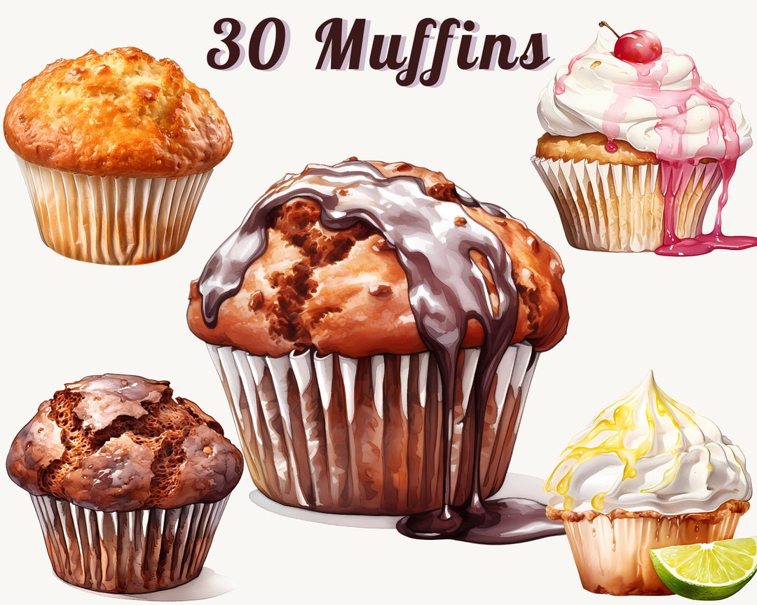 Muffin Clipart Bundle | Simple and With Toppings, High-resolution PNG ...