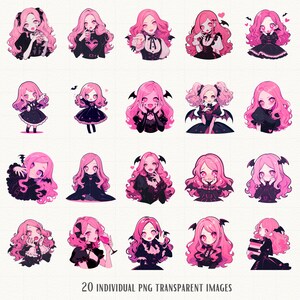 Cute Pink Vampire Girl Digital Stickers, Vampire Clipart, Journaling ...
