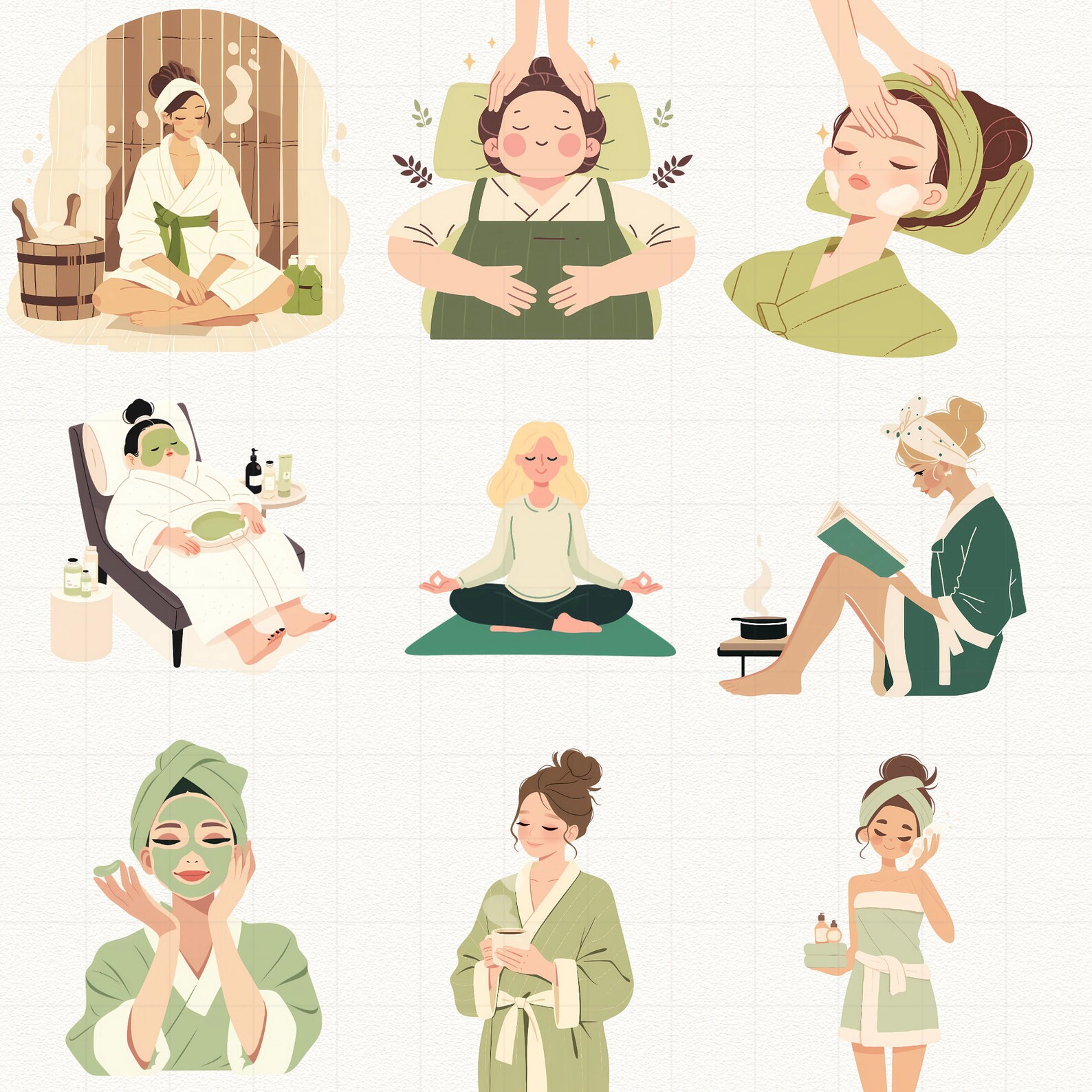 Relaxing Spa Day Clipart – Self Care Illustrations – Calm Wellness ...