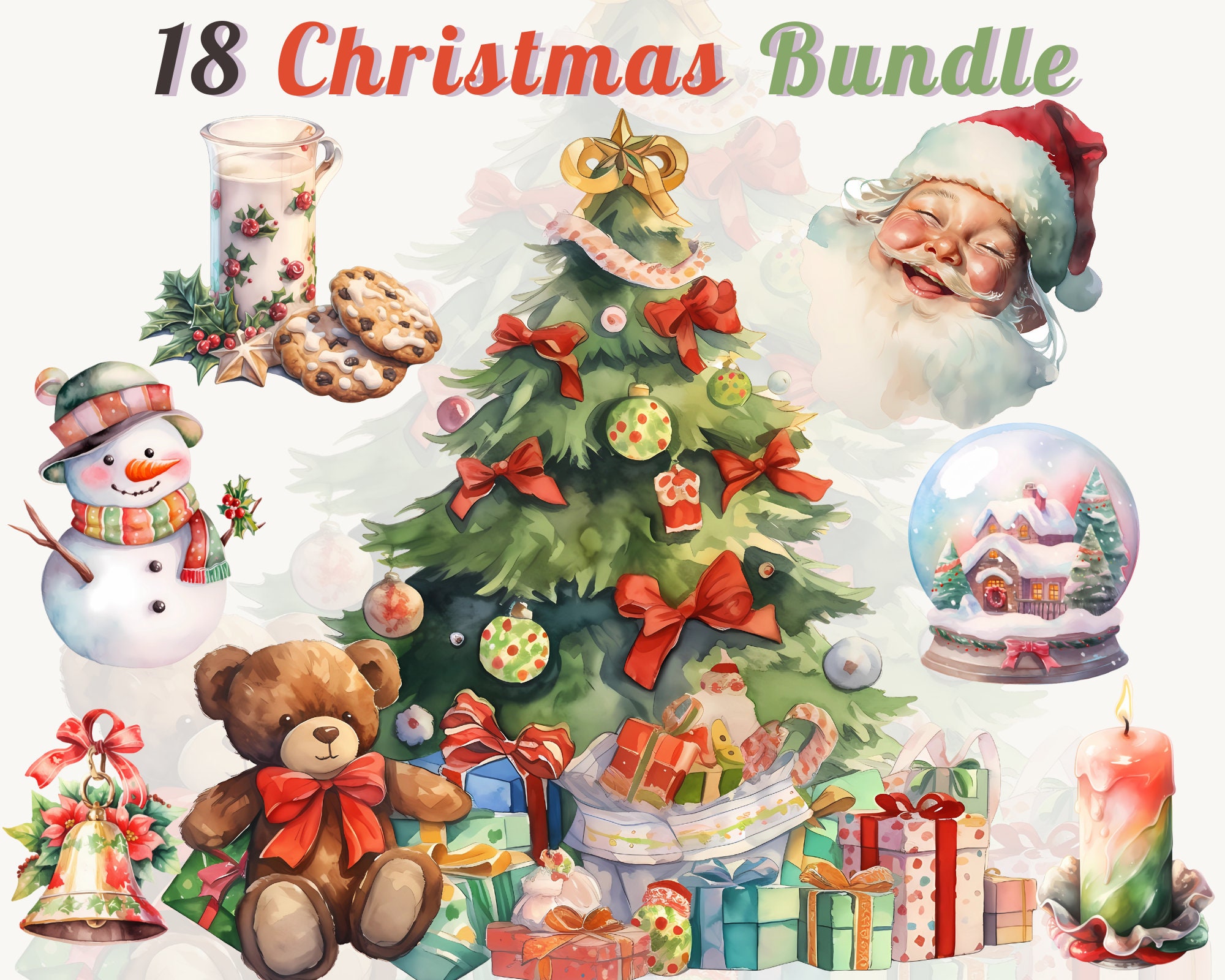 Watercolor Christmas Clipart Bundle, Holiday PNG Graphics, Cozy Winter ...