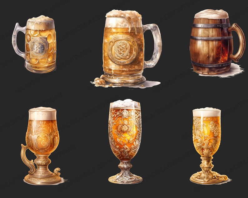 Watercolor Beer Mugs Clipart Digital Png Fantasy Insipred - Etsy