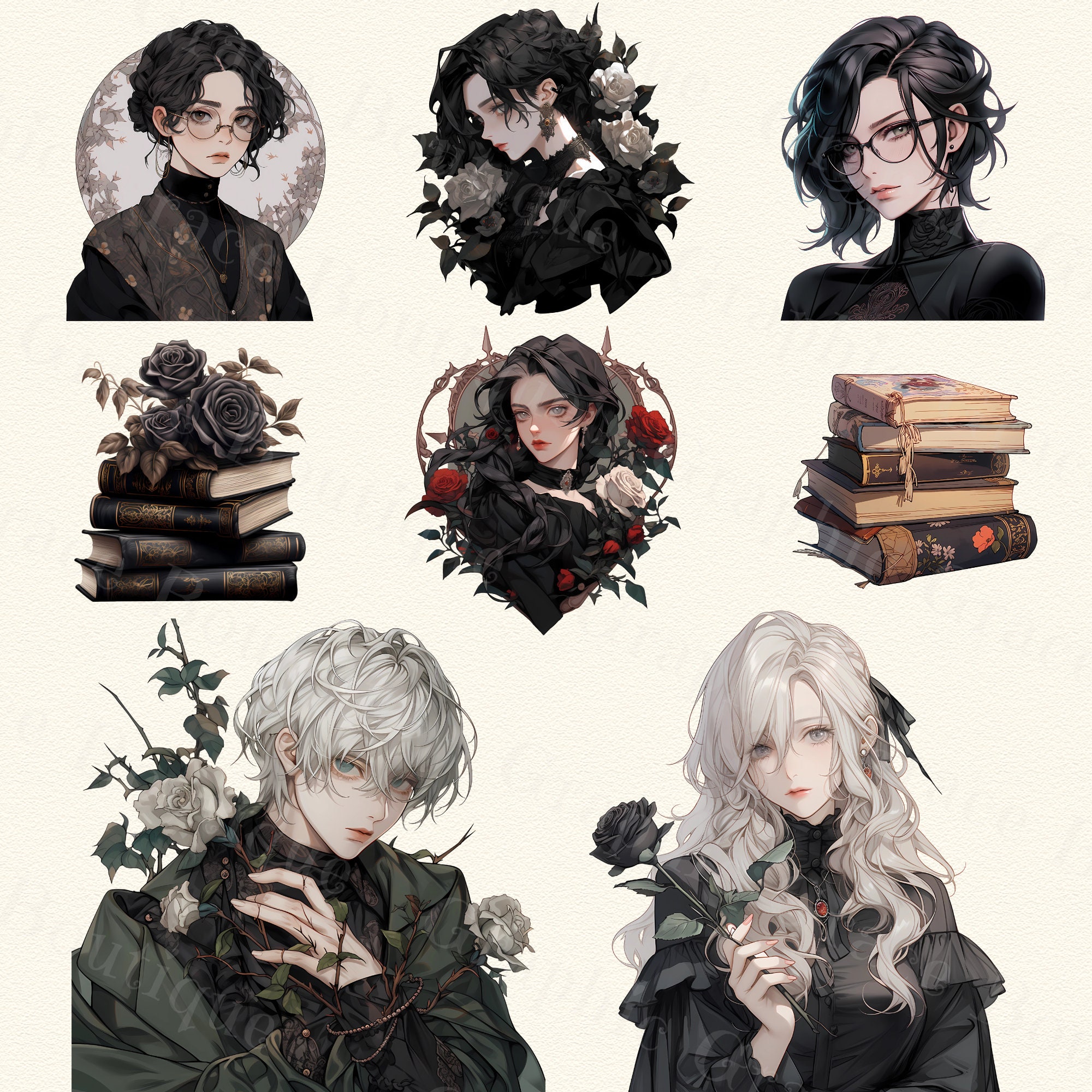 Gothic Dark Academia Clipart Bundle PNG Dark Academia Portraits, Books ...